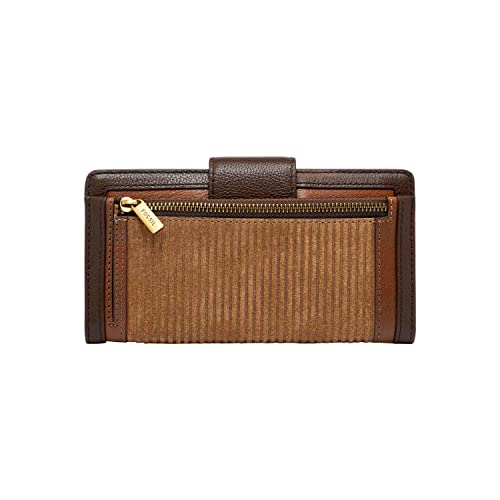 Fossil Women's Logan Suede Leather RFID Blocking Tab Clutch Wallet, Camel Corduroy Suede (Model: SL8246249)