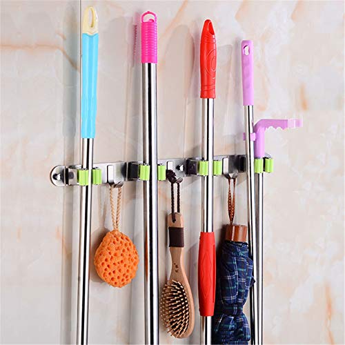 IHIPPO Broom Mop Holder Broom Mop Holder Wall Mount Stainless Steel Tool Hanger Organizer for Home Kitchen Garden Garage Laundry Organization and Storage 4 Racks 3 Hooks for Toilet Garage