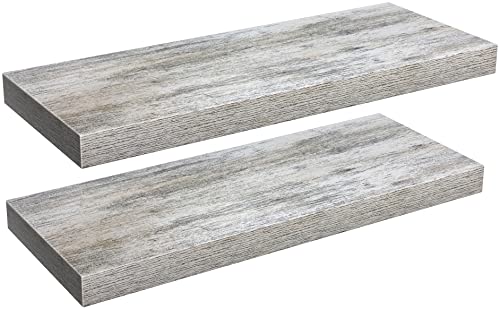 Sorbus Floating Shelves for Wall - 2 Pack Coastal Beach Wall Decor for Bedroom, Bathroom, Nursery, Living Room, Office, Home & Kitchen - White Rustic Wood Hanging Wall Shelf for Books, Frames, Trophy
