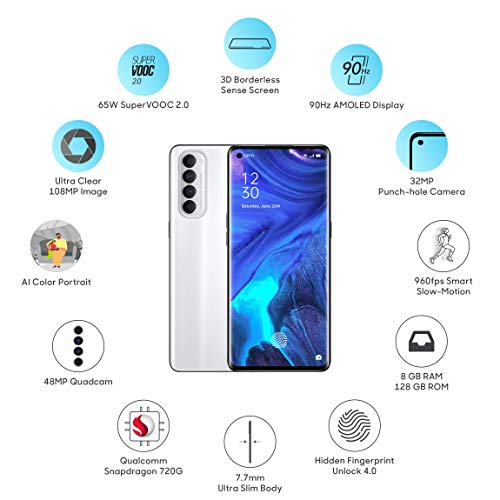 OPPO Reno4 Pro Dual SIM 128GB ROM + 8GB RAM Factory Unlocked 4G Smartphone (Silky White) - International Version
