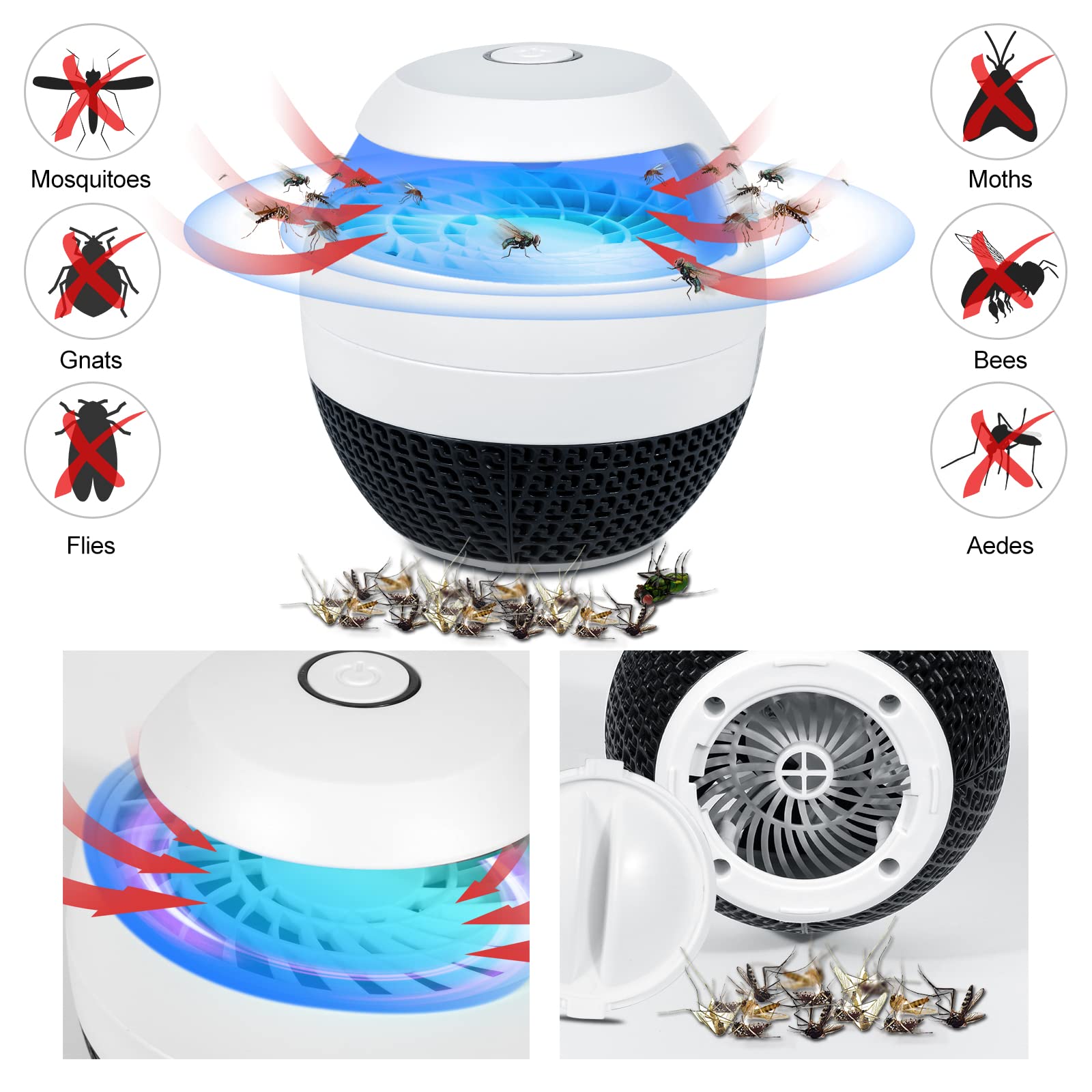 Hodiax Nap n Trap! Mini Indoor Mosquito Killer, Insects and Fly Trap with USB Power Cord, Desktop Small Non Zapper for Pest Control with LED Night Light (2 Pack)