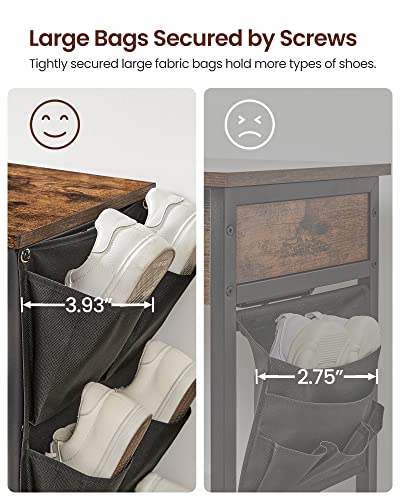 VASAGLE 5 Tier Extra Long Shoe Rack, 39.4 Inches Shoe Organizer with 8 Side Pockets, Shoe Shelf for Closet Entryway, with 4 Fabric Shelves, Steel Frame, Industrial, Rustic Brown and Black ULBS039B01