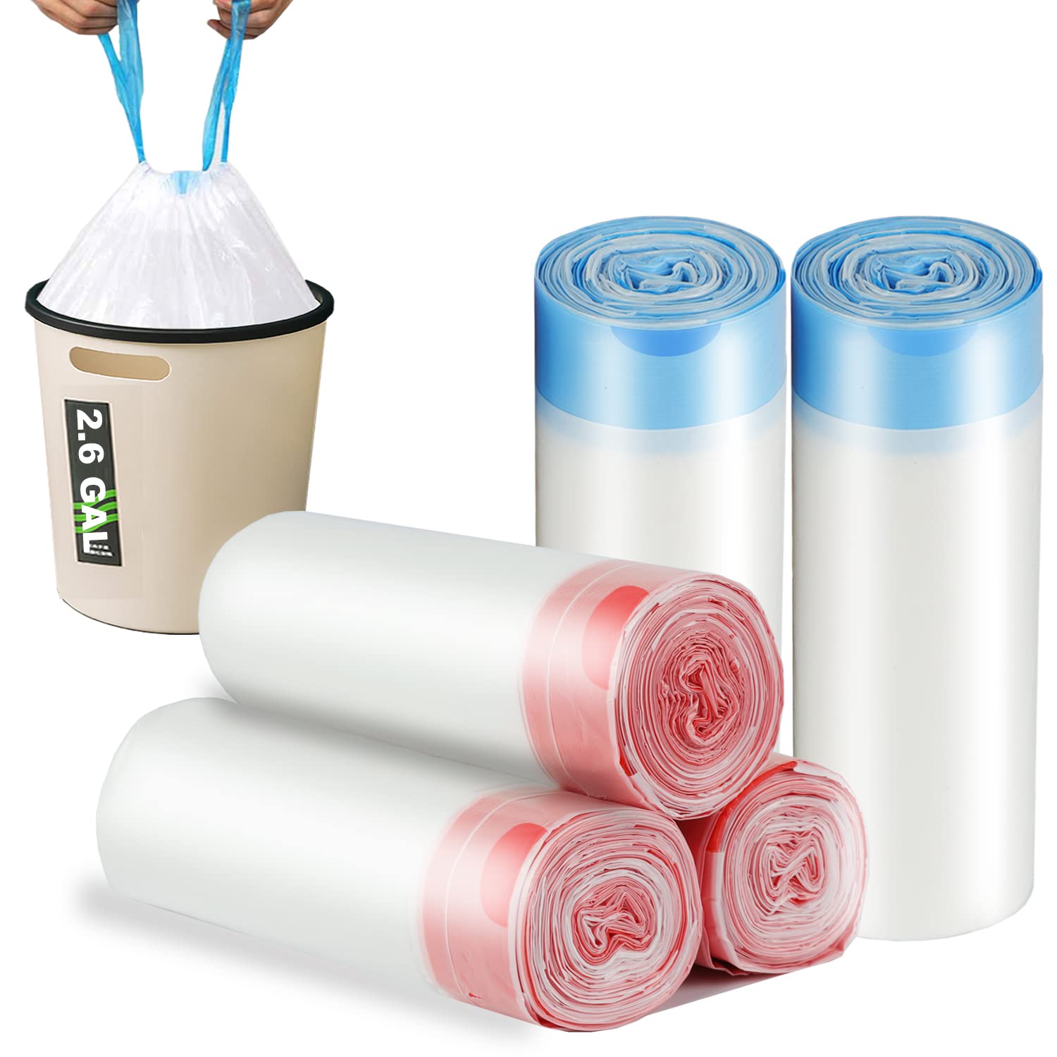 Drawstring Trash Bag,2.6 Gallon Small Tash Bags Super Thicken Plastic Garbage Bags Wastebasket Bin Liners Bags for Bathroom,Bedroom,Office,Car,Kitchen and Home