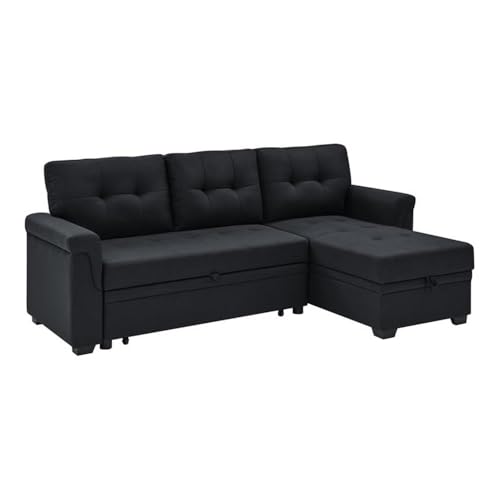 Oadeer Home 86" Reversible Sleeper Sofa with Chaise Storage Sectional, Black