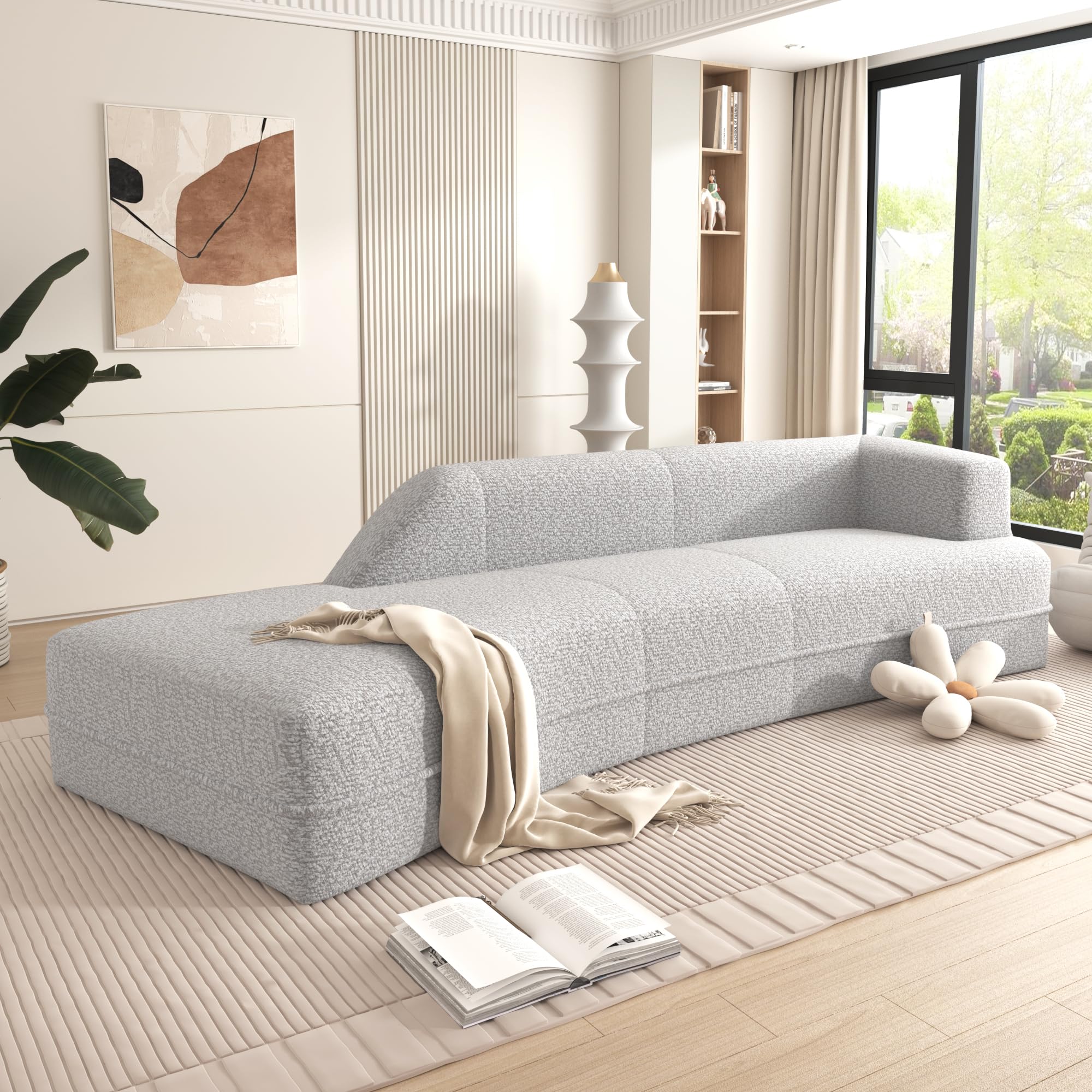 P PURLOVE 3 Seat Sofa, Cushioned Combination Sofas with Chaise Lounge and Upholstered Seat, Modern Boucle Couch for Living Room, Bedroom, Small Spaces, Apartmen (Beige)