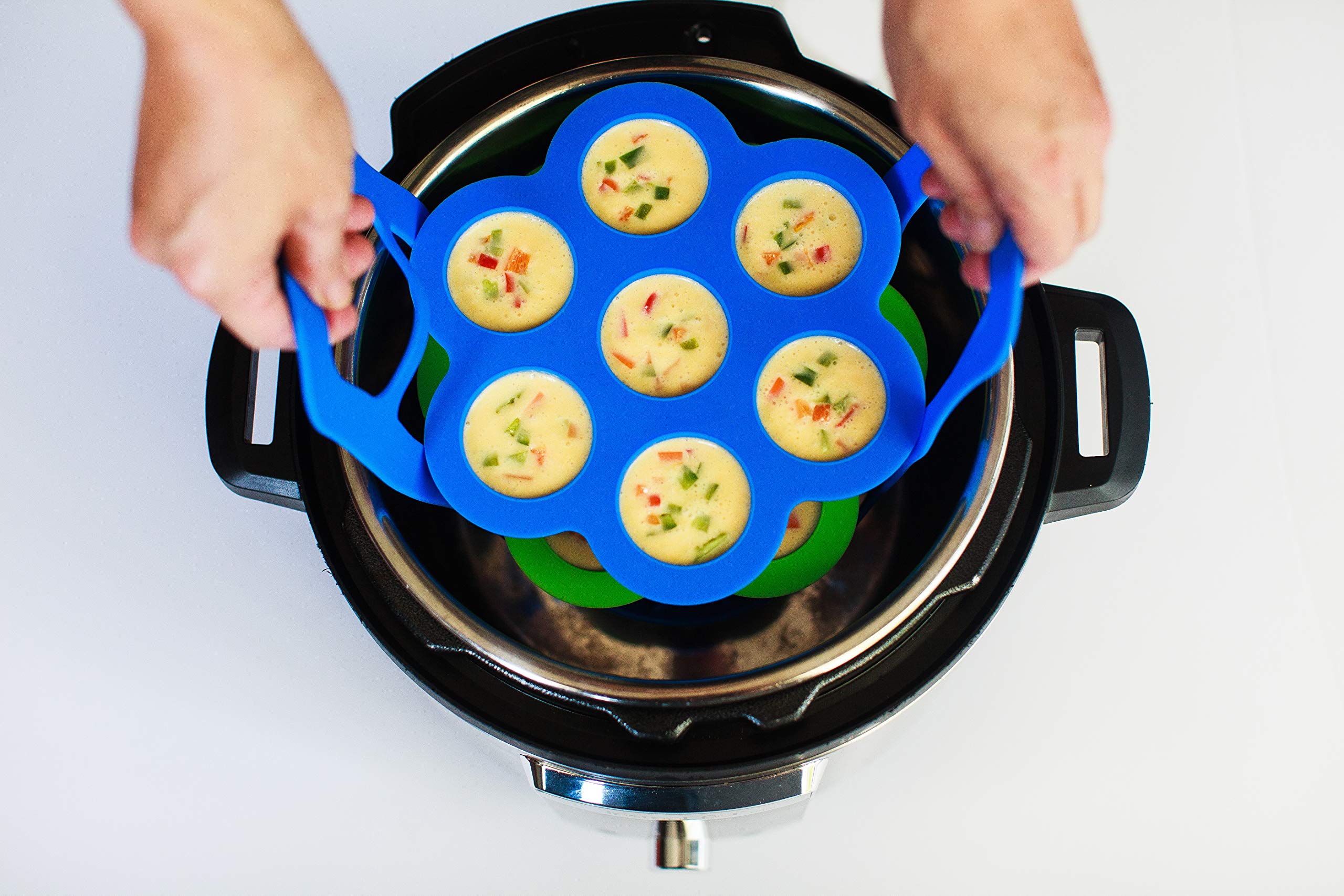 Egg Bites Mold for Instant Pot with Sling Lifter and Silicone Lids, Compatible with Instant Pot Ninja Foodi Accessories 6 qt 8 qt, Air Fryer Accessories, 2 Pack Sous Vide Egg Bite Maker Molds