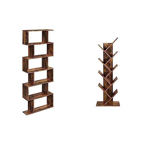 VASAGLE Bookshelf, 6-Tier Bookcase, Tall Display Shelf, Freestanding Storage Shelf, Room Divider &, 8-Tier Floor Standing Tree Bookshelf, with Shelves for Living Room, Home Office