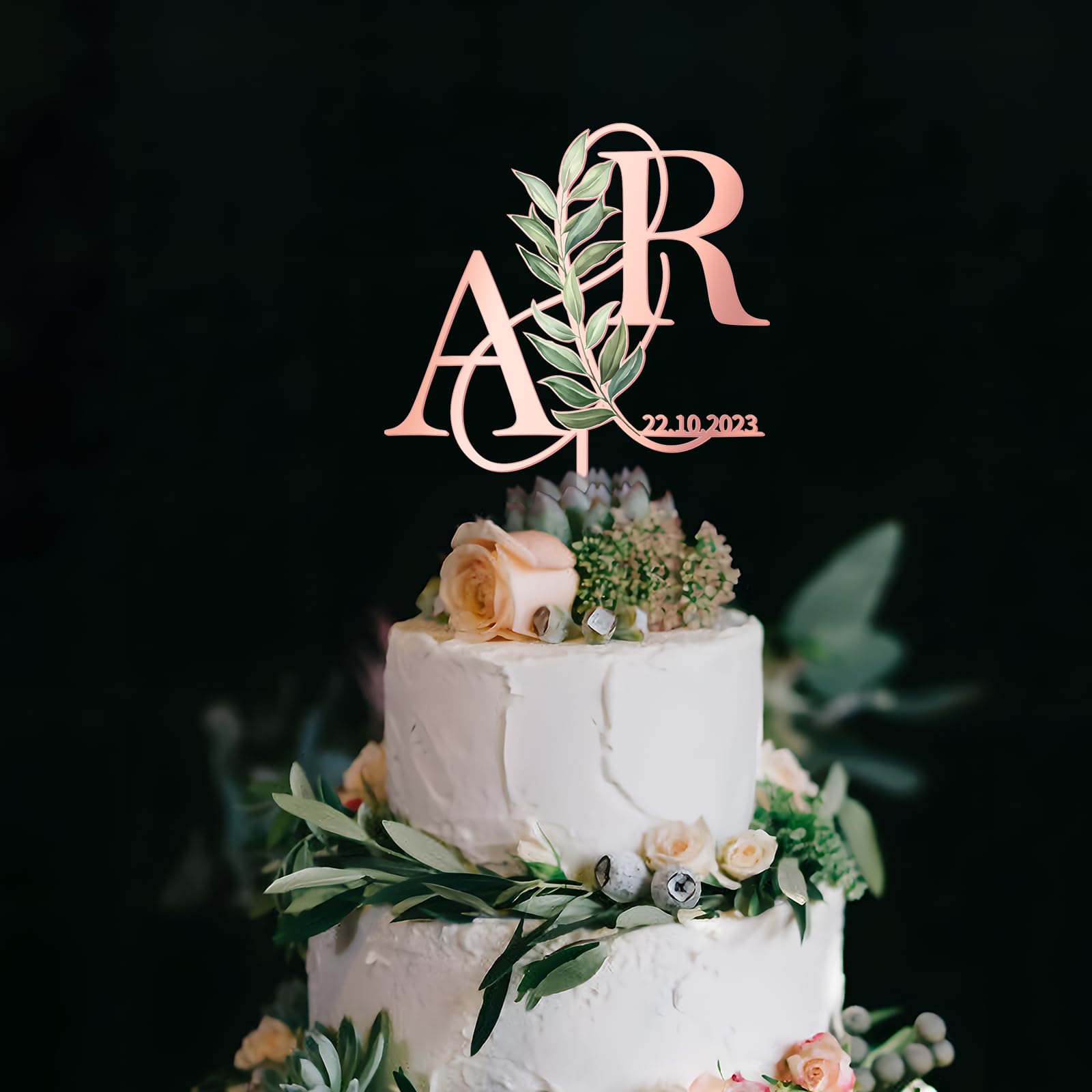 Party to Be Personalized Wedding Cake Topper in Acrylic Custom Bride and Groom Initial Cake Topper Cake Decoration (Design 03)