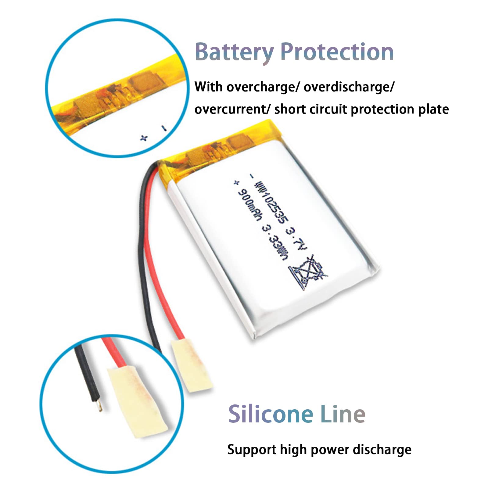 Jieoto 2 X 3.7V 900mAh 102535 Polymer Battery Rechargeable Lithium Polymer ion Battery Pack with Protection Board