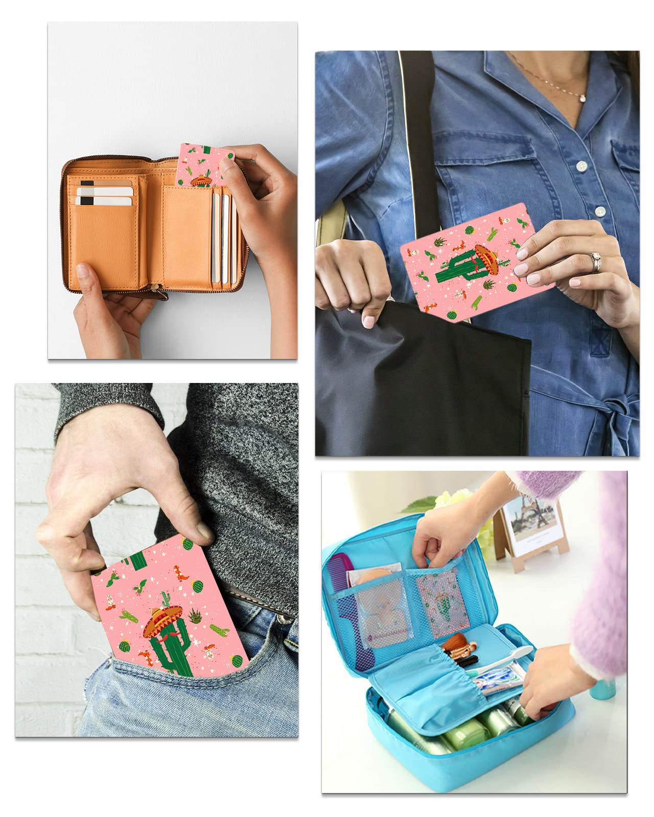 Green Cactus Small Compact Mirror for Purse, Tropical Western Cowboy Pink Travel Makeup Mirror for Women Men, Rectangular Handheld Compact Pocket Mirror 1 PCS