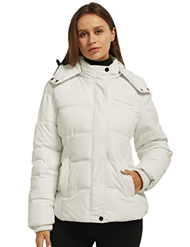 Wantdo Women's Plus Size Winter Coats Water-Resistant Puffer Jackets Beige 2XL