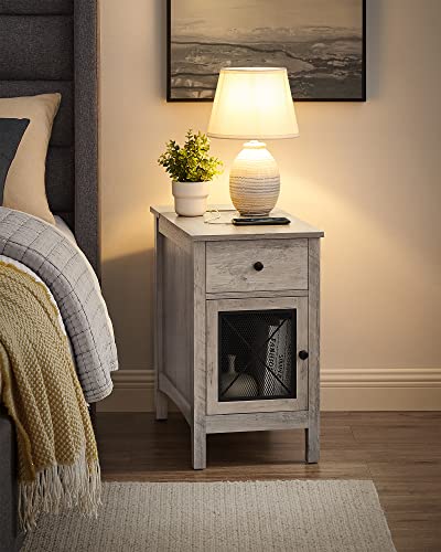 VASAGLE Side Table with Storage, End Table with USB Ports and Outlets, Nightstand with Charging Station, Drawer, Storage Cabinet, Magazine Rack, for Living Room, Bedroom, Greige