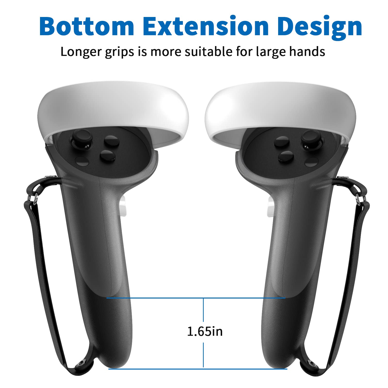Extended Grips Cover for Oculus Quest 2, Extension Controller Protector with Adjustable Wrist Knuckle Strap Suitable for Big Hands, Anti-Collision Silicone Grip Cover Great for Large Hands
