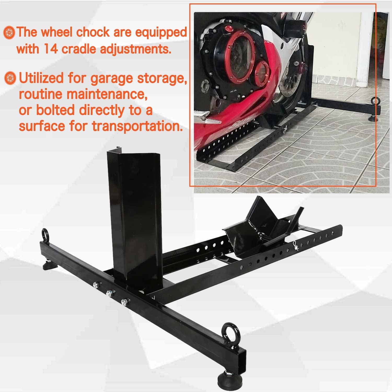 EGO BIKE Adjustable Motorcycle Wheel Chock Upright 1800lb Capacity Adjustable Motorcycle Stand Wheel Tire Chock for 15"-22" Wheels