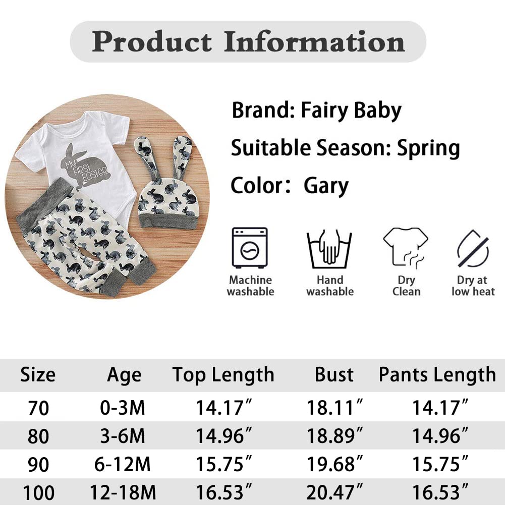 Infant Baby Boys Girls Easter Outfits My 1st Easter Bunny Short Sleeve Romper Rabbit Pants Hat Clothes Set 3-6M