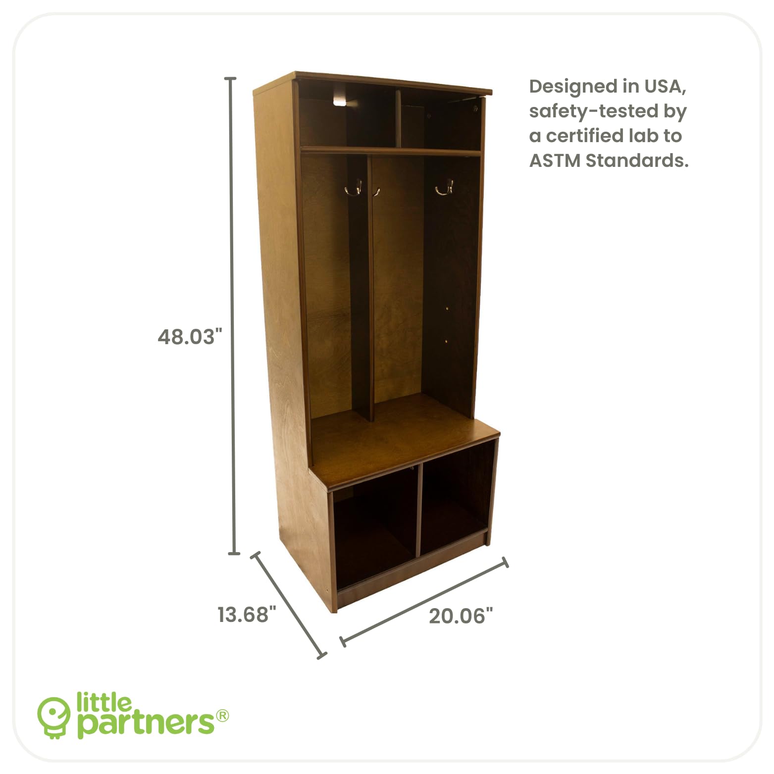 Little Partners Locker Cabinet Cubby Organizer, Learn 'N Store Wooden Classroom Cubbies Compartment Lockers for Storage of Toddlers and Kids Coats, Equipment, Backpacks (Espresso)