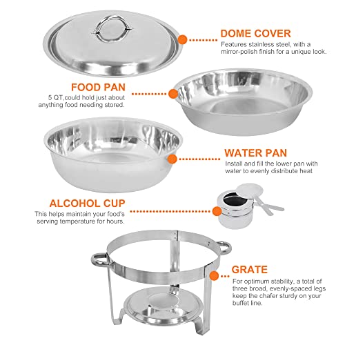 SUPER DEAL Upgraded 5 Qt Full Size Stainless Steel Chafing Dish Set of 3 Pack Round Chafer Buffet Catering Warmer Set w/Food and Water Pan, Lid, Solid Stand and Fuel Holder
