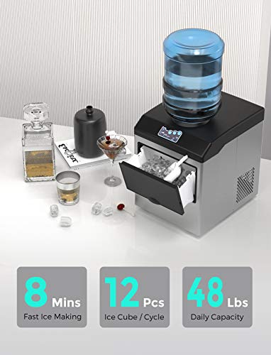 SOUKOO 2 in 1 Water Ice Maker Machine, 48lbs Daily Ice Cube Makers,Stainless Steel for Countertop,Tabletop with a Scoop and a 4.5 Pound Storage Basket……………