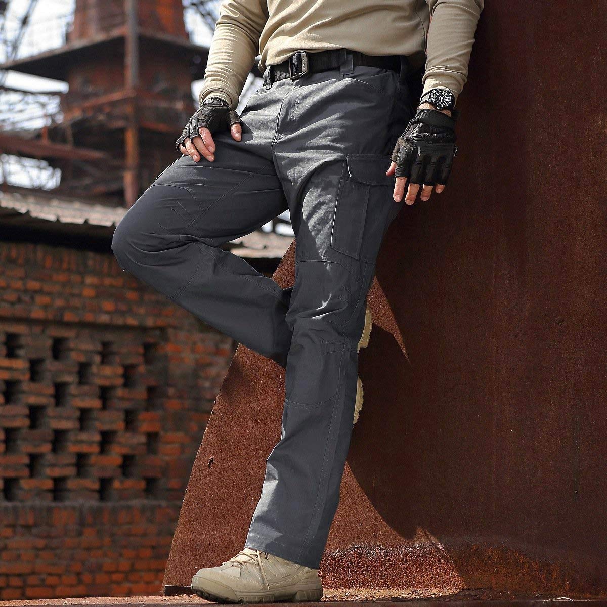 FREE SOLDIER Mens Cargo Pants Lightweight Work Pants for Men Water Resistant Tactical Pants with Pockets for Hiking Outdoor(Gray34Wx30L)