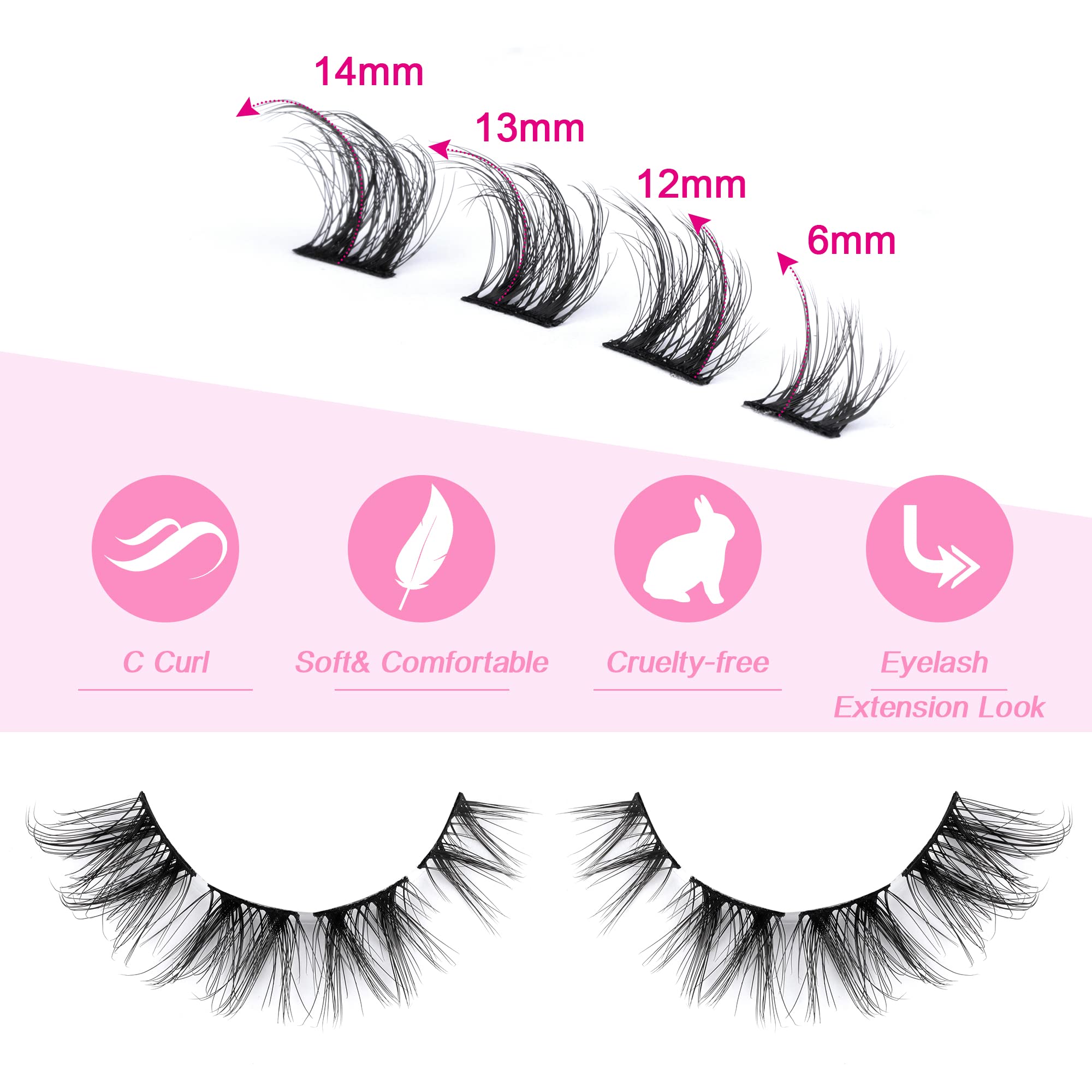 JIMIRE Cluster Lashes Extensions Natural Individuals Cat Eye Wispy False Eyelashes Soft DIY Lashes Natural Look Like Eyelash Extensions 15MM 5D Fluffy Lashes 7 Pairs Pack