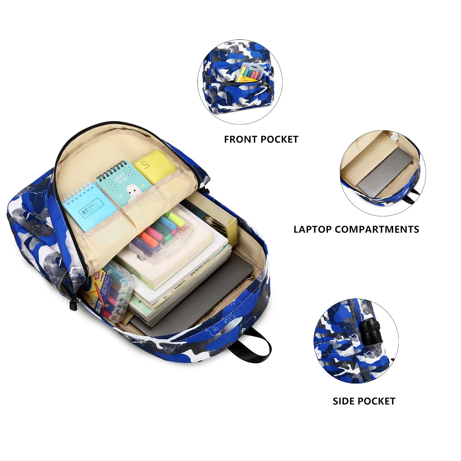 Lmwzh Backpack For Boys Girls Elementary Waterproof teen School Bags Kids Bookbag Lightweight Camo Blue(2023 Model)