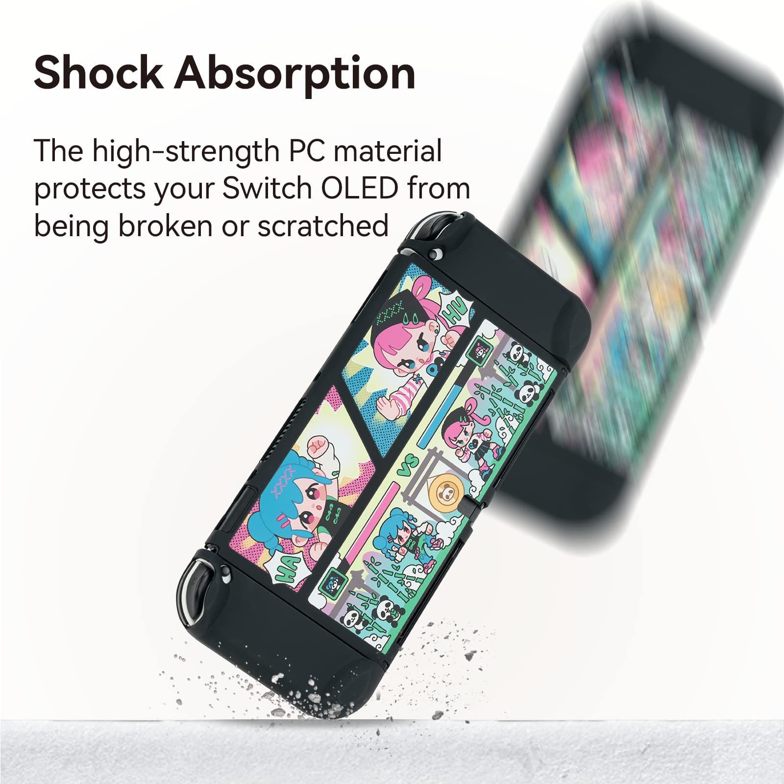 GeekShare Protective Case Slim Cover Case Compatible with Nintendo Switch OLED and Joy-Con - Shock-Absorption and Anti-Scratch - Panda Tournament (Black)