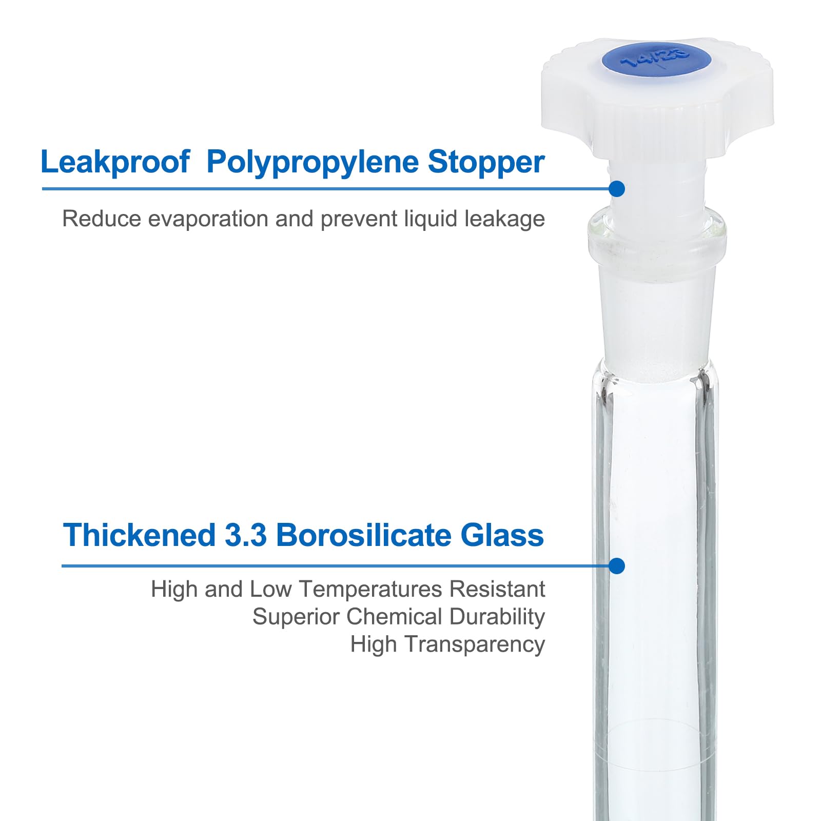 PATIKIL 100ml Volumetric Flask, 2Pcs 3.3 Borosilicate Glass Graduated Volumetric Measuring Flask with Plug Cap Tolerance 0.1ml for Lab Experiment, Clear