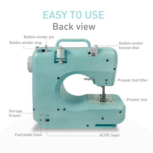 Portable Sewing Machine for Beginners with Sewing Table Mini Small Sewing Machine for Adult and Kids Ages 8-12 Easy Sewing with Foot Pedel 12 Built-in Stitches with Bobbins with 40 Pcs Sewing Kit