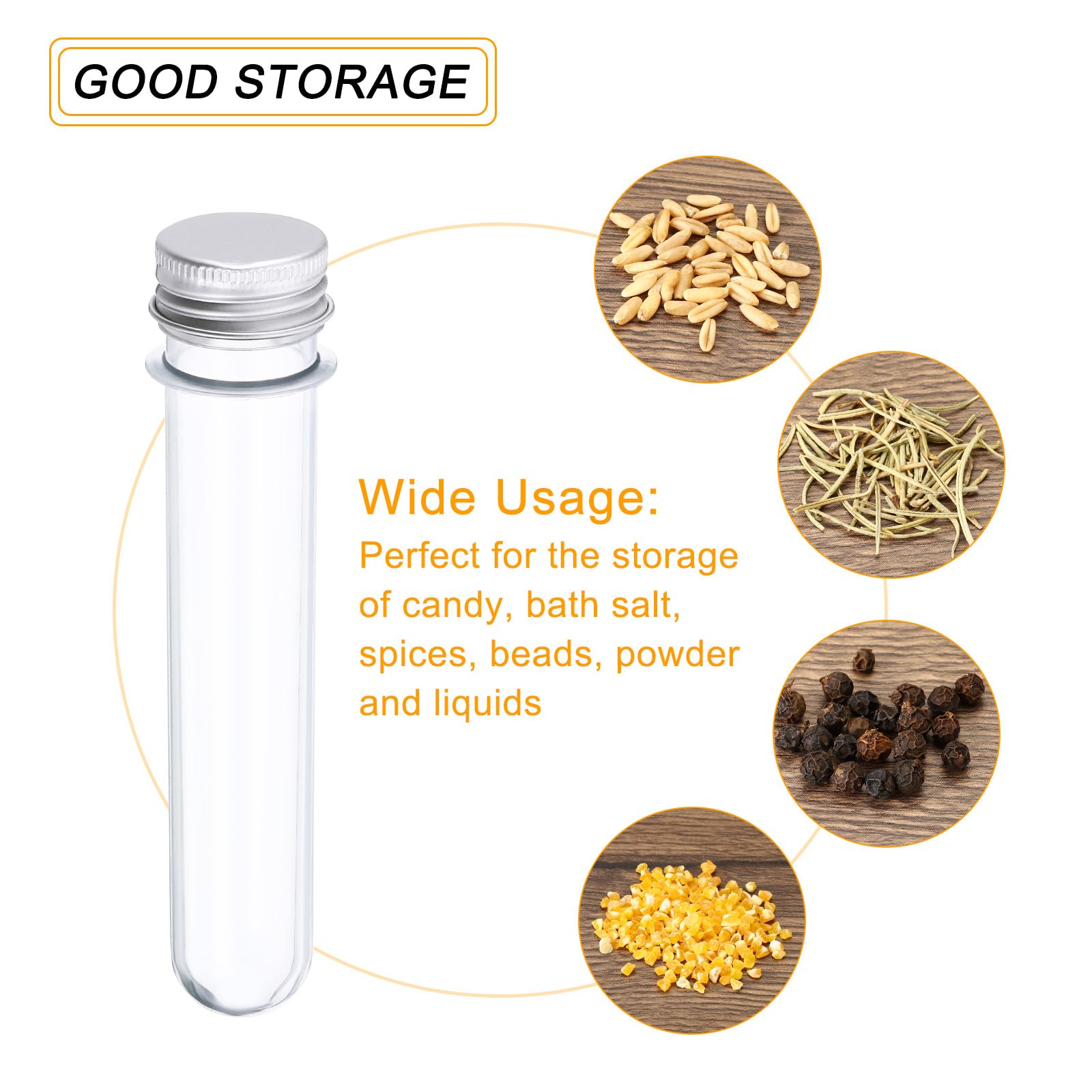 PATIKIL 200Pcs 45ml Plastic Test Tube with Screw Caps, 140x25mm Tubes Aluminum Lid, for Scientific Experiments Party Decoration Candy Bead Storage Bath Salt