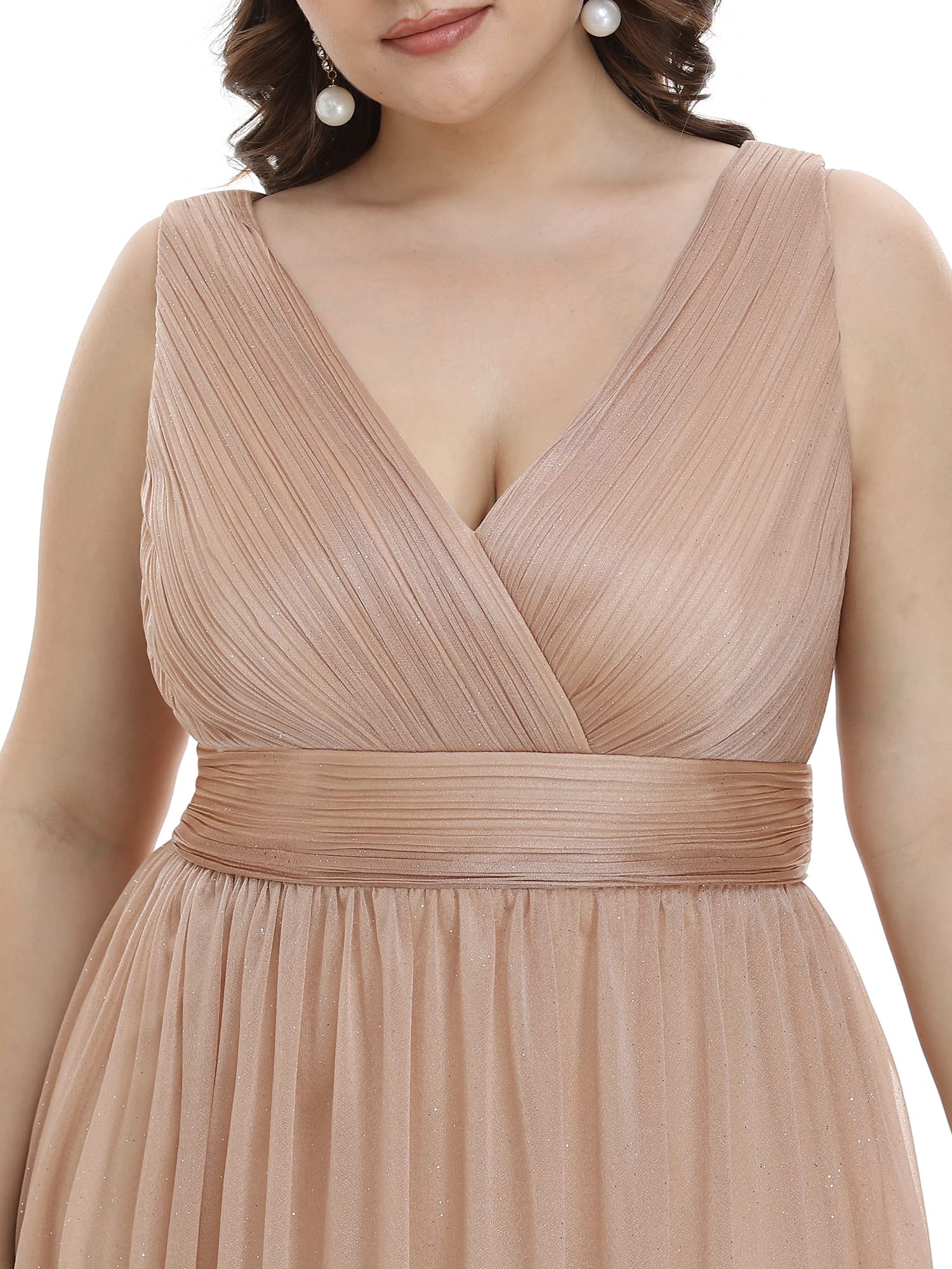 Ever-Pretty Womens Plus Size Ruched Bust Empire Waist Sparkle Stamping V-Neck Mother of The Bride Dress Gold US24