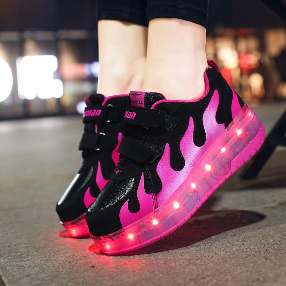 Ehauuo Kids Two Wheels Shoes with Lights Rechargeable Roller Skates Shoes Retractable Wheels Shoes LED Flashing Sneakers