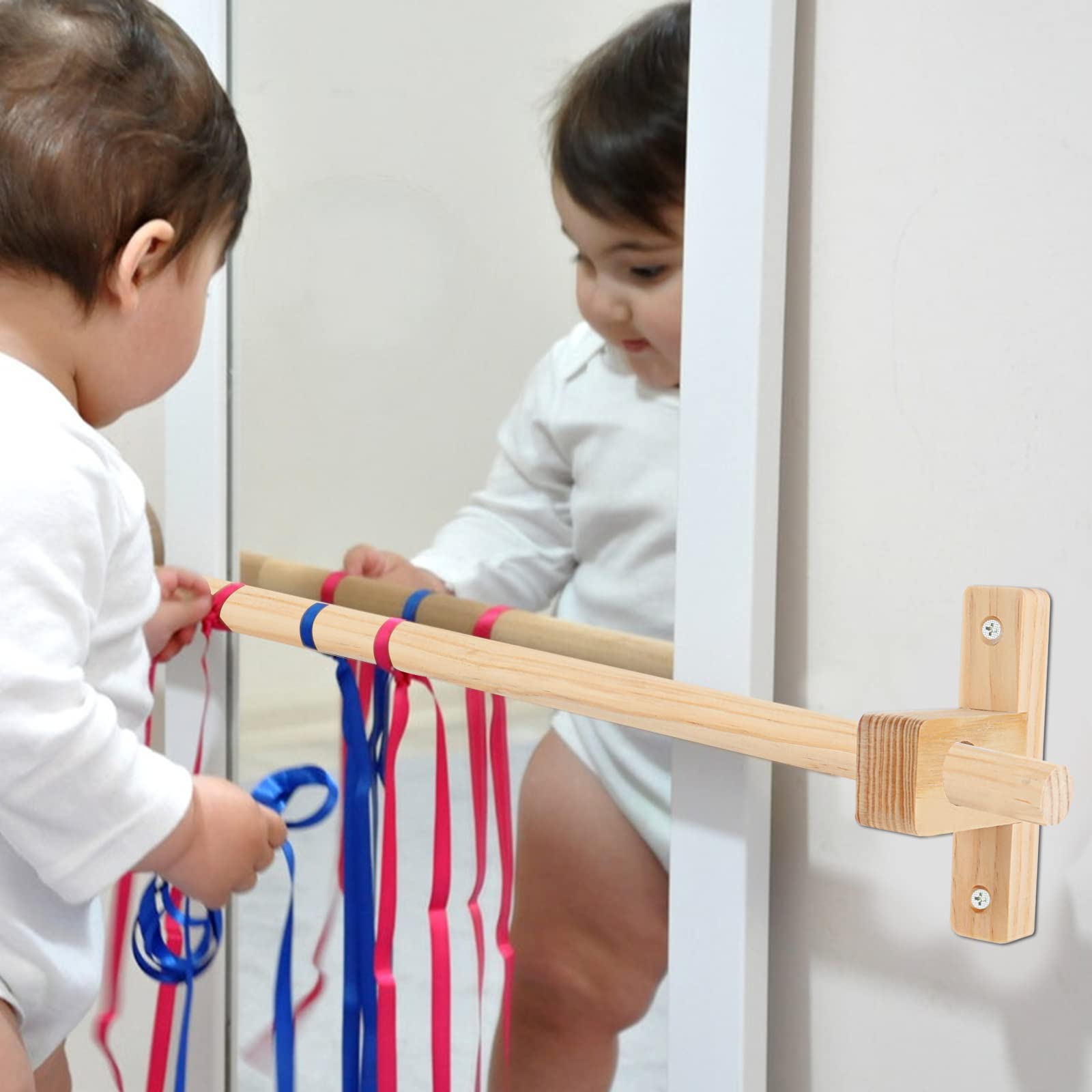Montessori Pull Up Bar for Infants, 36 Inch Adjustable Wooden Baby Pull Up Bar is Suitable for Babies 6-18 Months