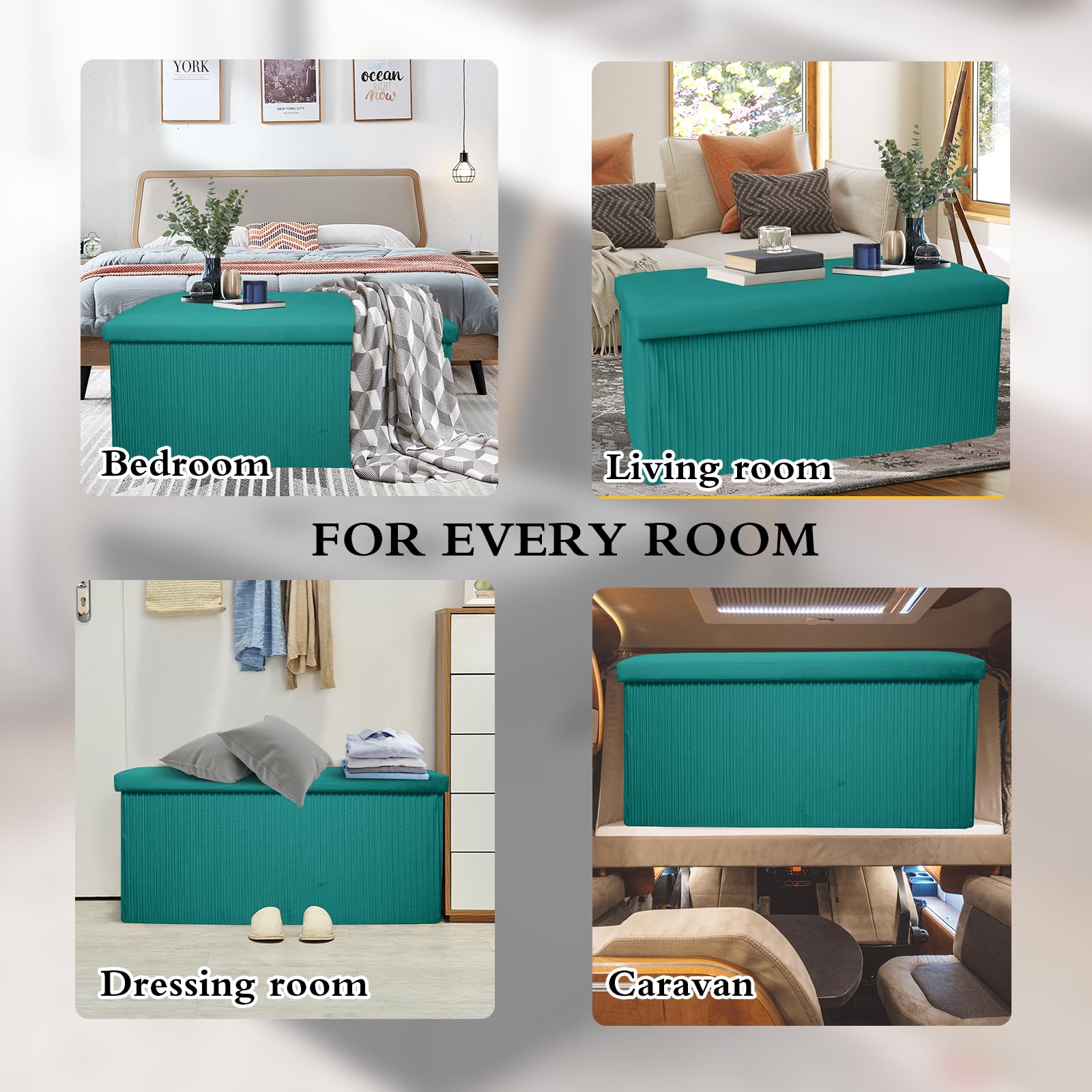 ECOMEX Folding Storage Ottoman Bench, 30 Inches Storage Bench with Padded Seat Foldable Bench with Storage Velvet Storage Bench for Bedroom Living Room,Grey