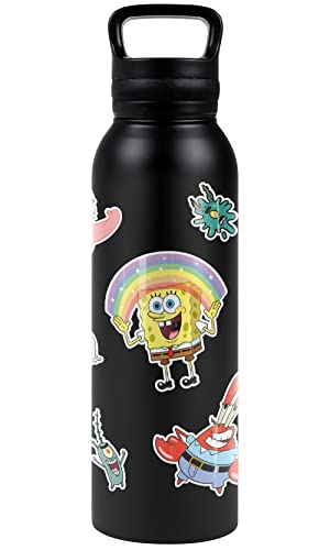 Spongebob OFFICIAL Spongebob And Friends Sticker Collage 24 oz Insulated Canteen Water Bottle, Leak Resistant, Vacuum Insulated Stainless Steel with Loop Cap
