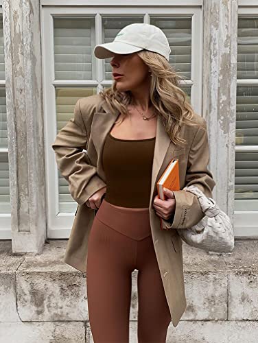 OQQ Women's 3 Piece Tank Shirt Ribbed Seamless Workout Exercise Yoga Crop, Black Coffee Beige, Small