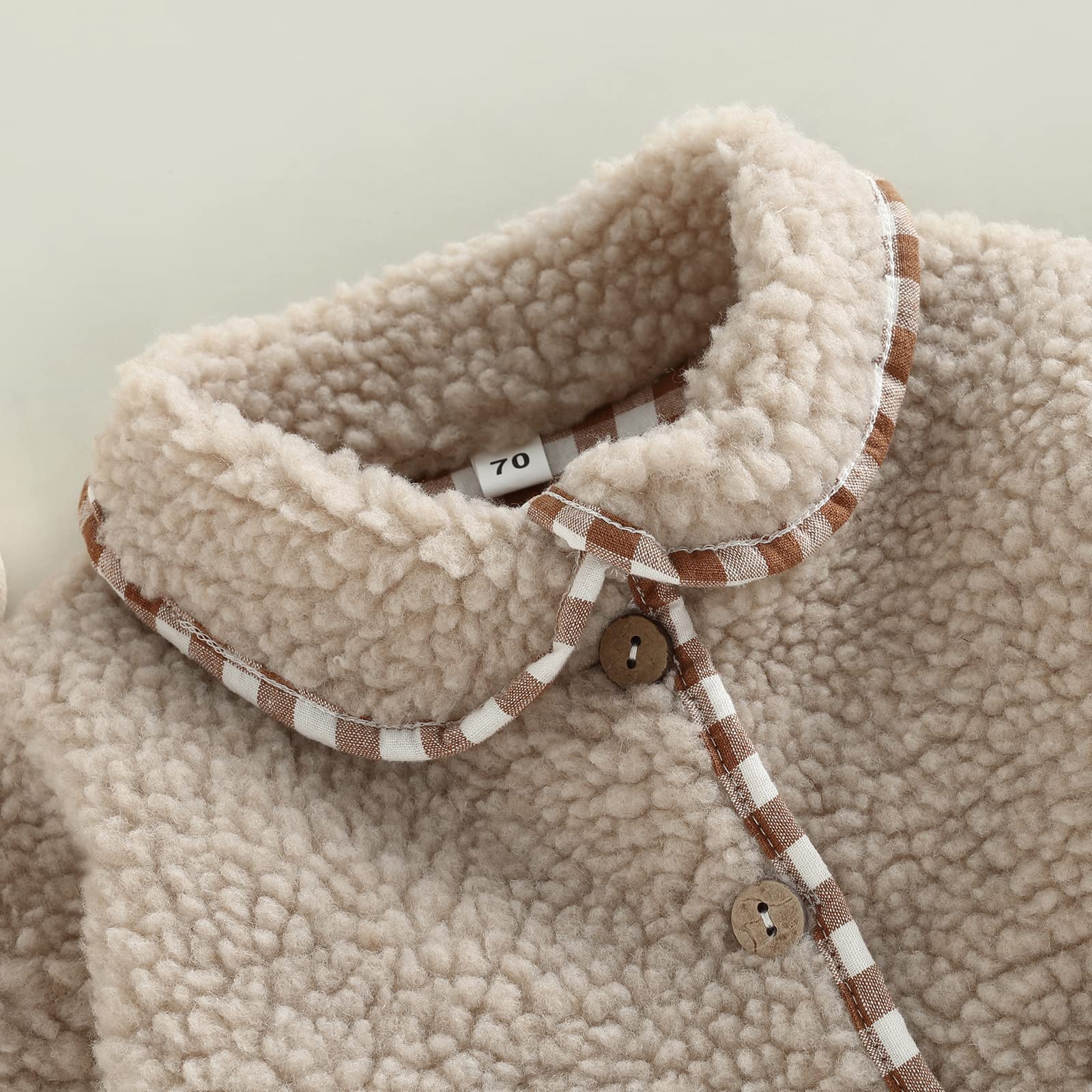 Infant Baby Boy Girl Fall Winter Clothes Fleece Jacket Long Sleeve Buttons Down Warm Plush Coat Outerwear Tops (Khaki Plaid, 12-18 Months)