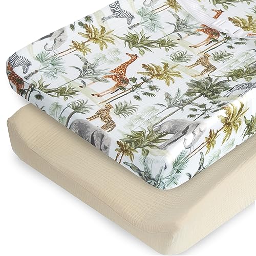 Dormlony Organic Cotton Ultra Soft Muslin Changing Pad Cover,Change Table Pad Covers Fit 34×16inches for Boys and Girls (Rainforest Pattern)
