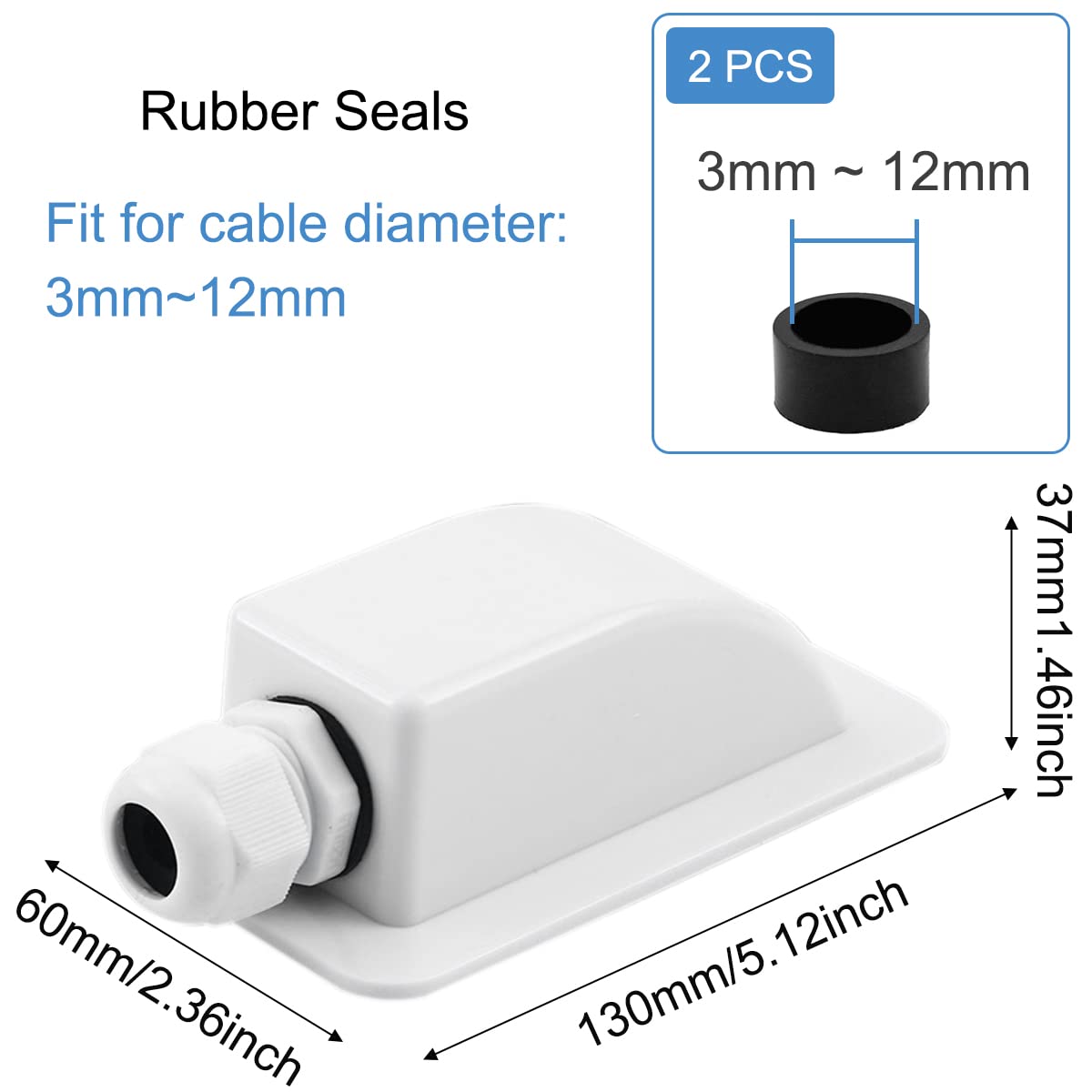 DKARDU Cable Entry Gland Solar Single Port Waterproof Housing Cable Duct ABS IP68 3-12mm for RV Boats, 2 PCS Solar Panel Wiring Mounting Brackets for Motorhomes Campervans Caravans, White