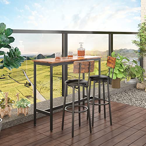 HomSof 3-Piece Farmhouse Counter Height Dining Set, Table and 2 Bar Stools with PU Soft Seat and Backrest, Rustic Brown_3pcs