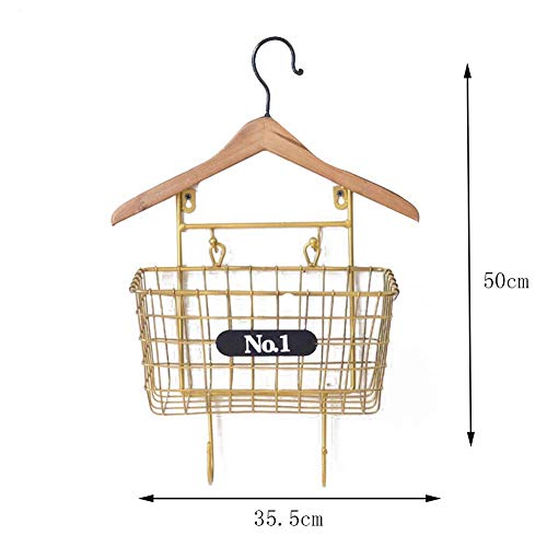 PIBM Stylish Simplicity Shelf Wall Mounted Floating Rack Shelves Retro Iron Art Solid Wood Basket Child Hangers Flower Stand,2 Sizes,2 Colours, Gold , 35.5x67cm
