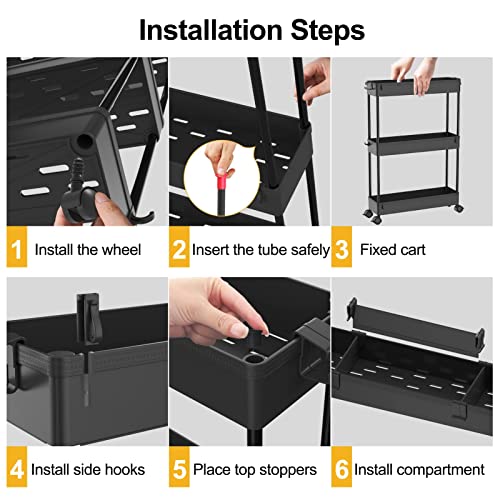 SPACELEAD Slim Storage Cart 4 Tier, Storage Organizer Rolling Utility/ Mobile Shelving Unit Slide Out Storage Cart for Office, Bathroom, Kitchen, Laundry Room & Narrow Places, Black