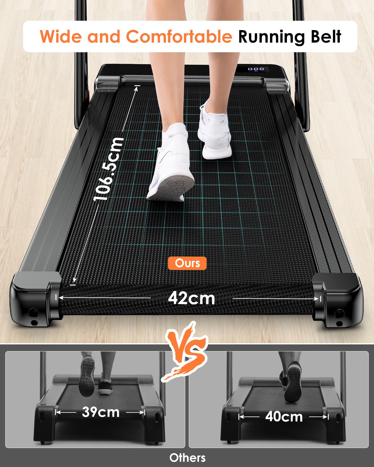 Folding Treadmill Walking Pad 2 in 1, 3HP Foldable Under Desk Treadmill with Ultra Anti-Shock, 16.5" Wider Belt & Handle, Ultra Quiet for Home & Office, Gym, LED Display