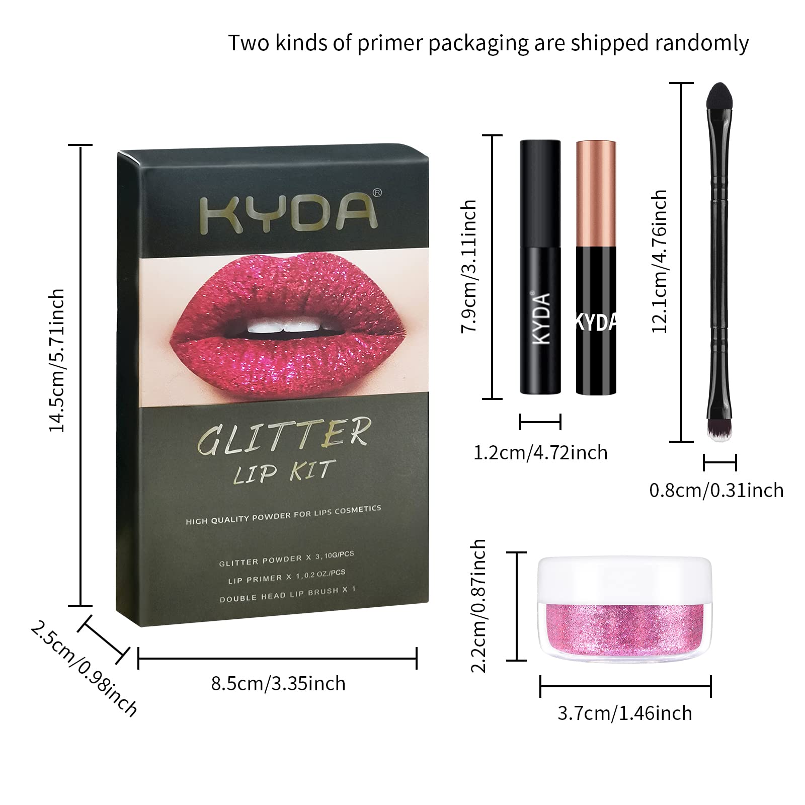 FREEORR 3 Colors Glitter Lip Kit, Diamond and Glitter Metallic Lip Powder with Lip Primer, Waterproof Long Lasting & Smudge Proof, Shimmer Sparkly Glitter Lip Cosmetic without Sticky Flake Off Set A
