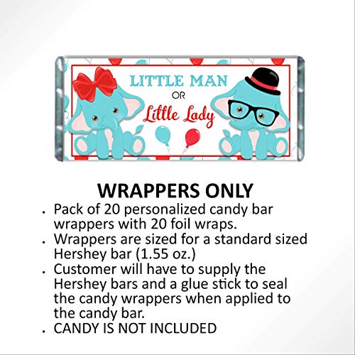 Personalized Elephant Candy Wrappers for Chocolate, Gender Reveal Party Favors, Pack of 20 Custom Hershey Bar Labels