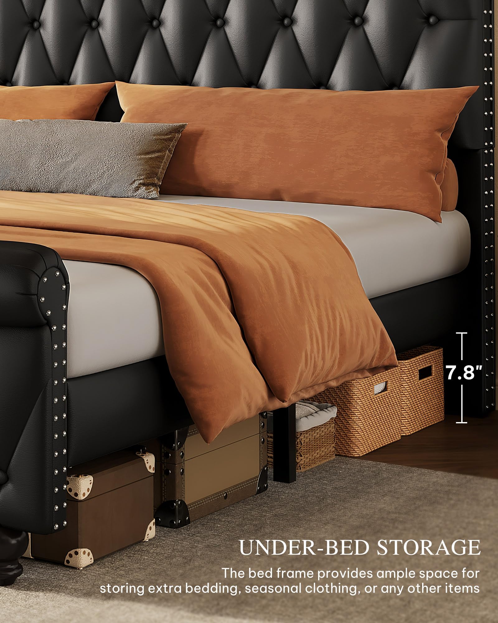 YITAHOME Queen Size Platform Bed Frame with 58" Tall Headboard and Footboard, PU Leather Upholstered Platform Bed with Solid Wood Leg, Button Tufted, No Box Spring Needed, Easy Assembly, Black