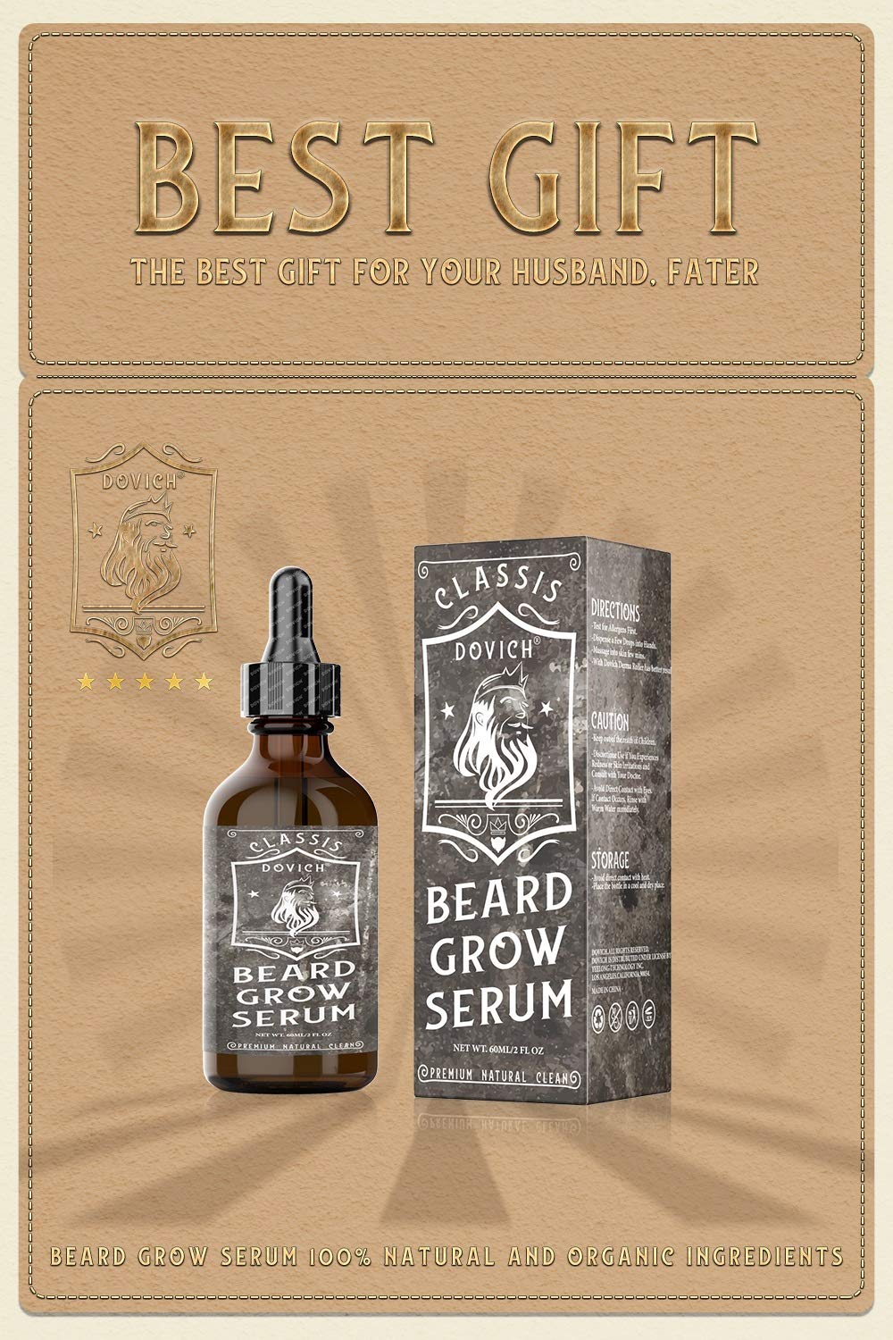 DOVICH Beard Growth Serum With Botanical, Biotin Supplement For Beard Conditioning, Thickening, Mustache & Beard Care, Natural Beard Growth products For Mustache & Beard Boost, Mustache Enhance Oil
