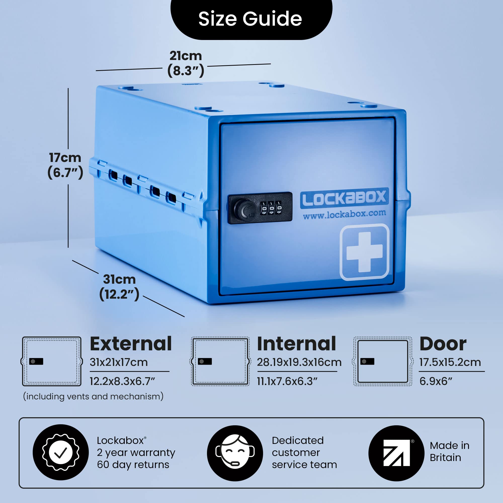 Lockabox One™ | Premium Medicine Lock Box | 10 Litre Medication Lock Box With Code For Medicines, Vitamins & Supplements | External Size 12 x 8 x 6.6 inches (Medi Blue)