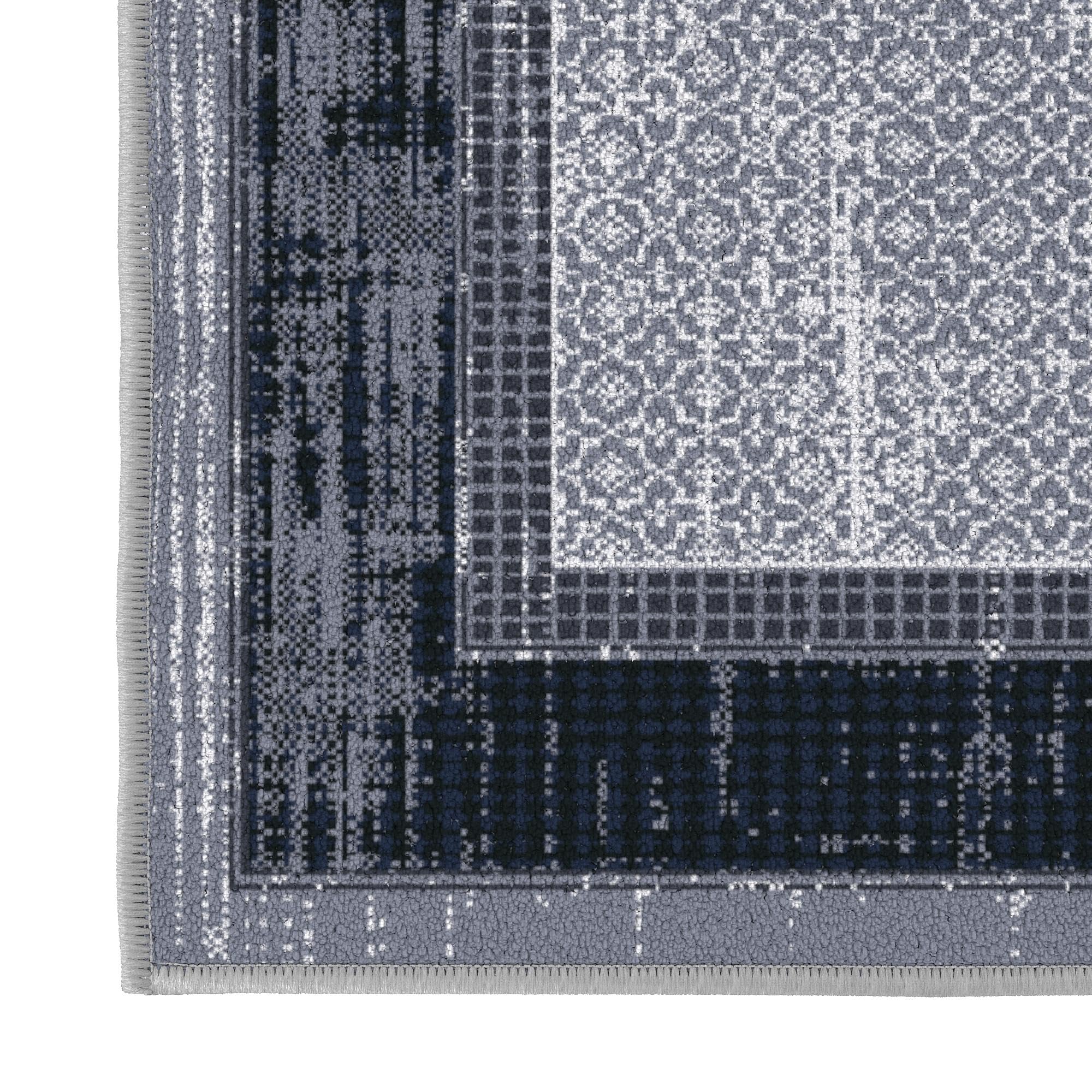 Ottomanson Ottohome Contemporary Bordered Design Rubberback Area Rug, 3'3" x 5', Gray/Navy