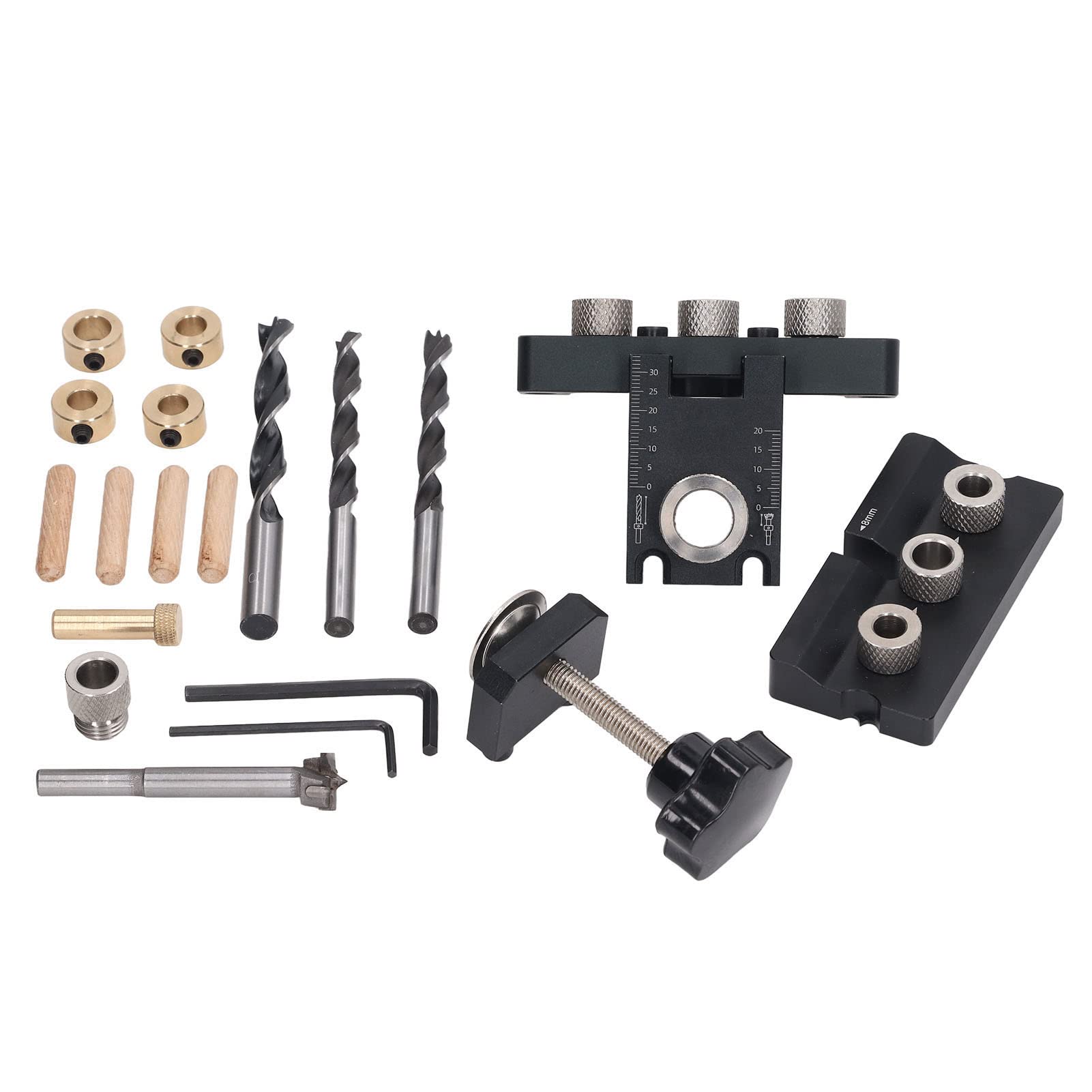 Dowel Drill Guide Kit, Doweling Jig Hole Puncher 3 in 1 Stable Resistant Accurate Aluminum Alloy with 8mm 10mm 15mm Drill Bit for Woodworking