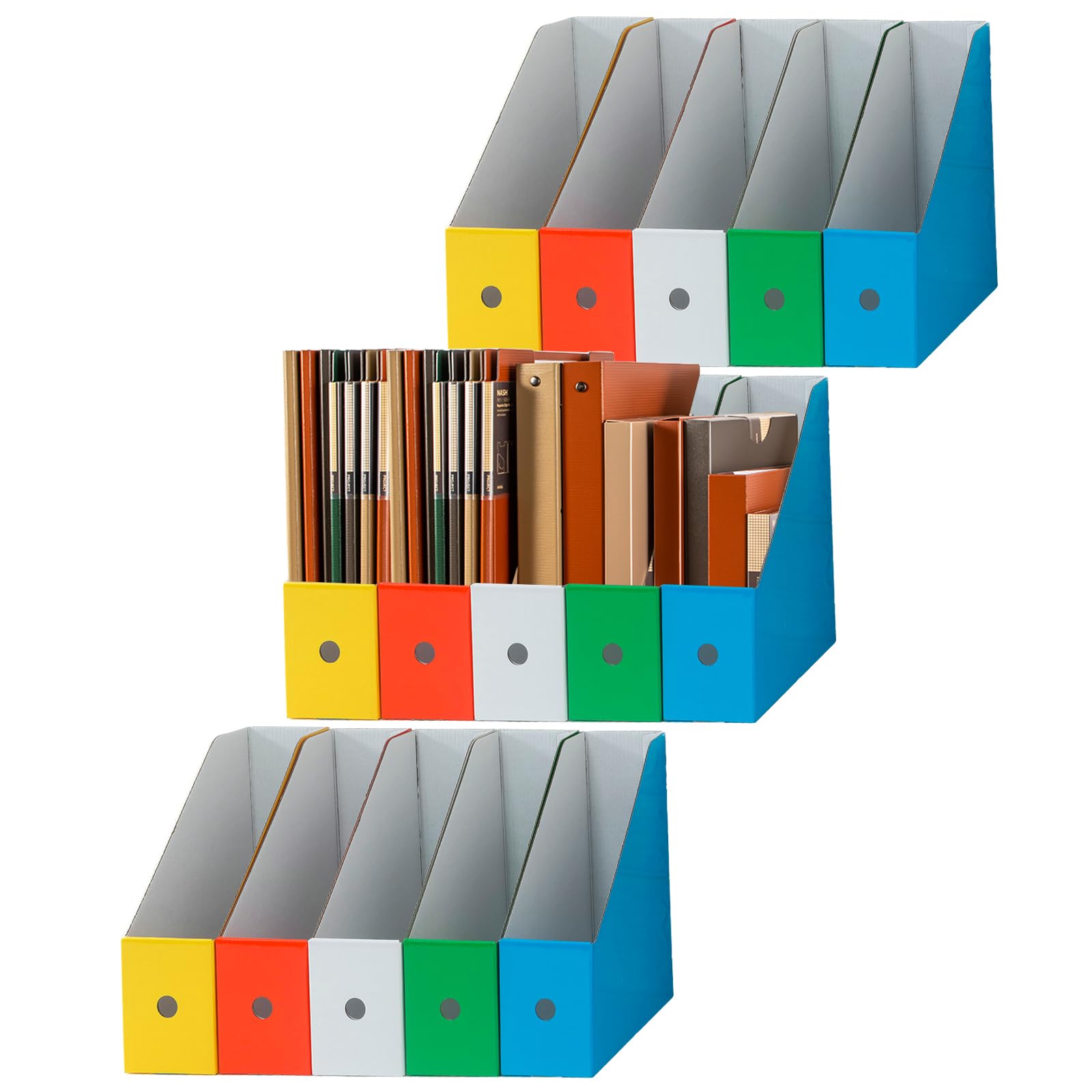 EWAFILU 15 Pack Foldable Desk File Holder, Cardboard Magazine Storage Box with Labels for School Office Desk Supplies (Multicolor)